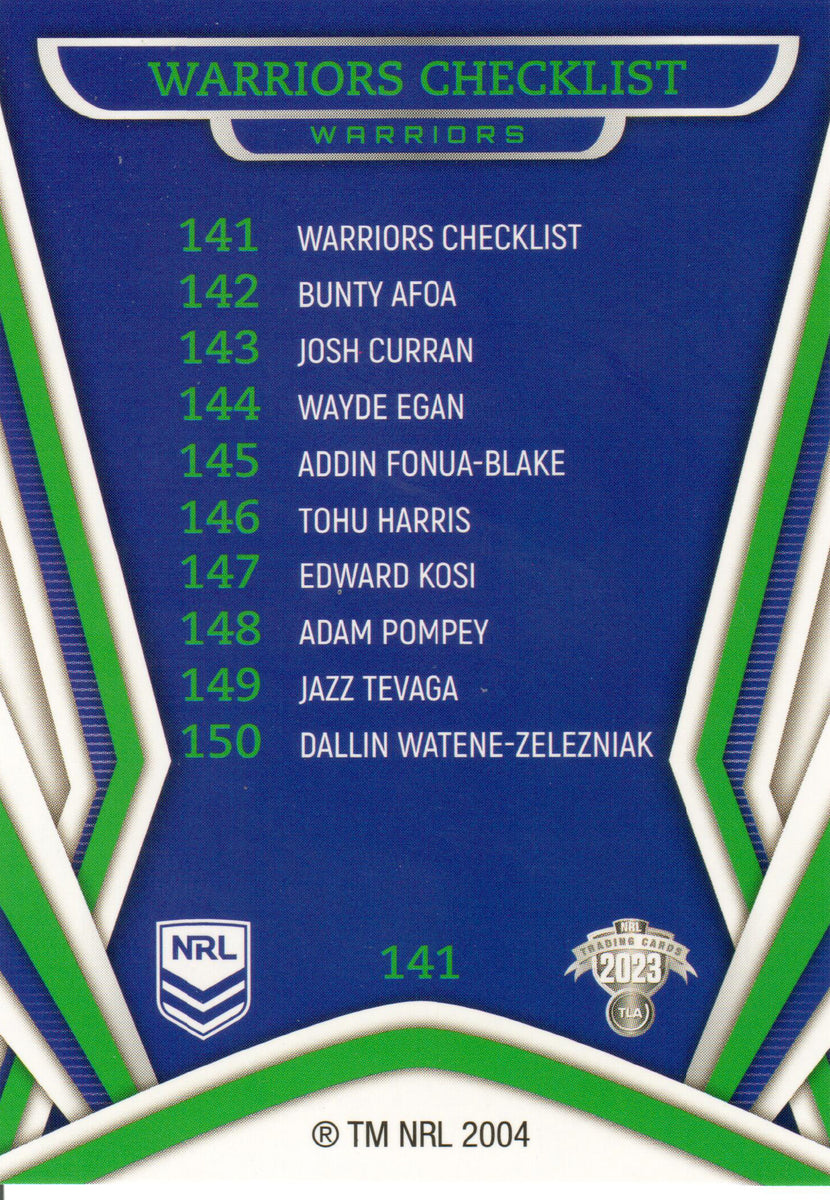 2023 NRL Titanium Common Card - 141 - New Zealand Warriors Checklist ...