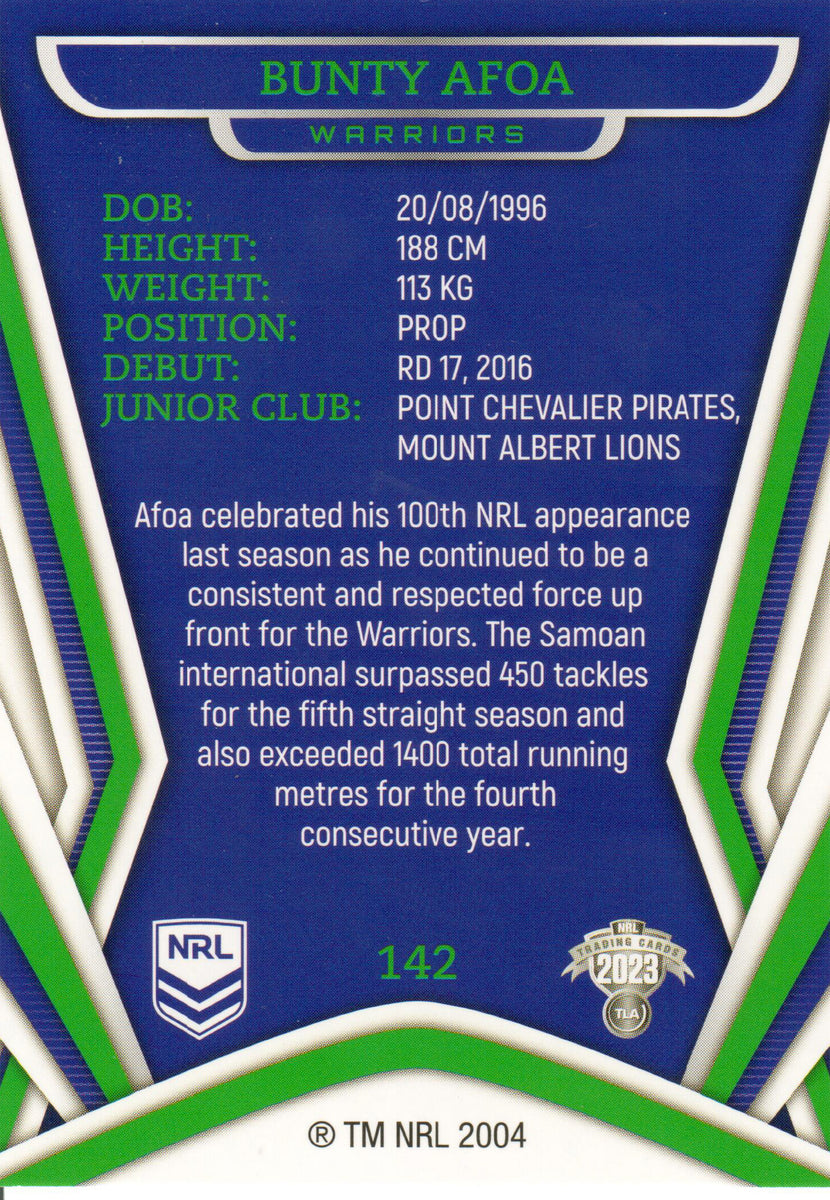2023 NRL Titanium Common Card - 142 - Bunty Afoa - New Zealand Warrior ...