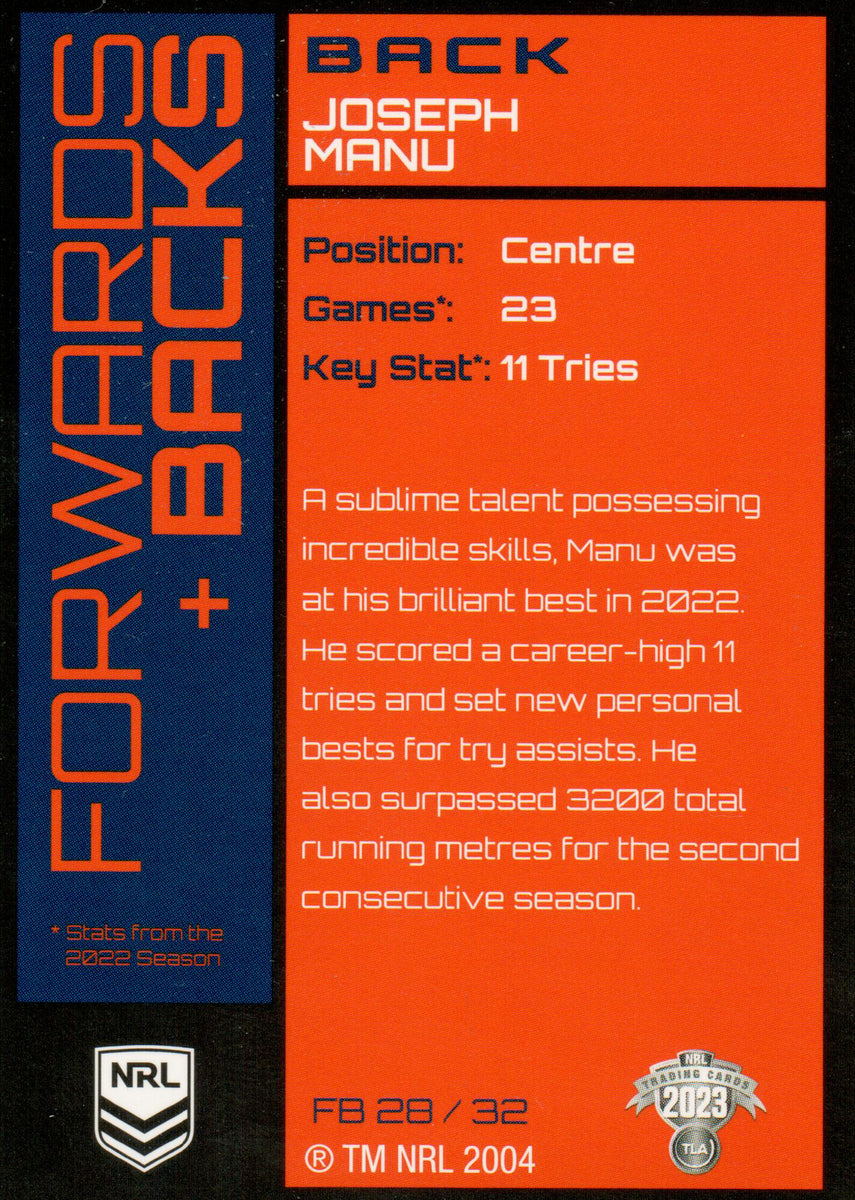 2023 NRL Titanium Forwards & Backs - FB 28 - Joseph Manu - Sydney Roos ...